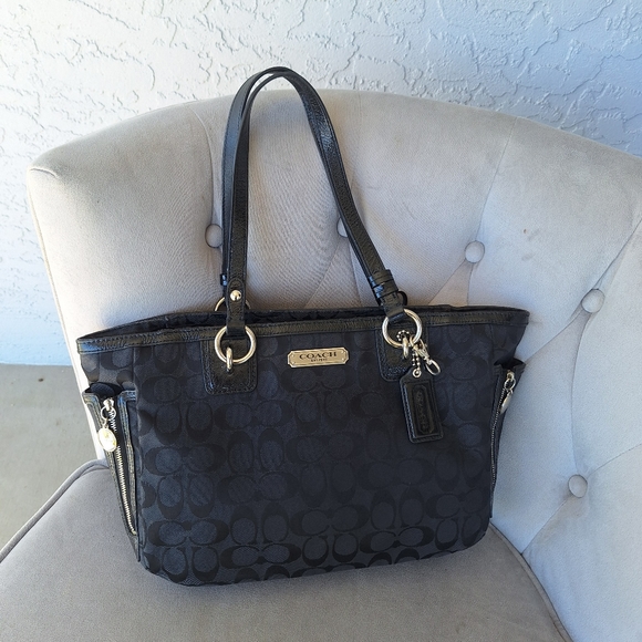 Coach | Bags | Coach Black Canvas Cc Logo Shoulder Bag Tote Handbag | Poshmark